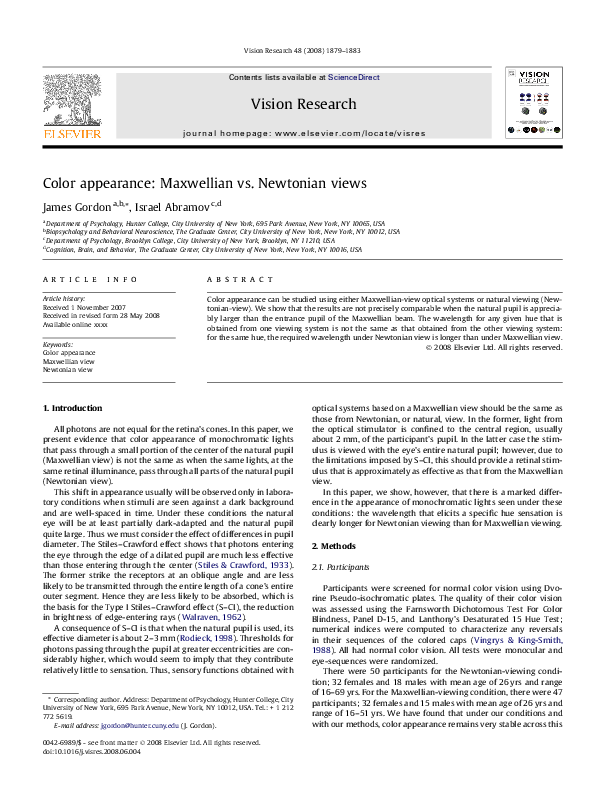 (PDF) Color appearance: Maxwellian vs. Newtonian views