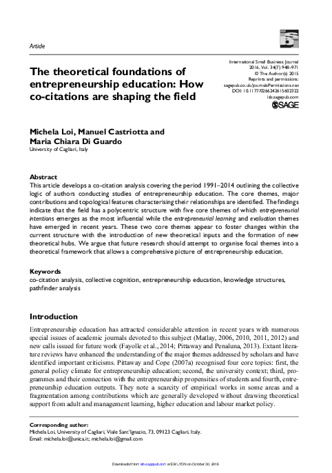 (PDF) The theoretical foundations of entrepreneurship education: How co ...