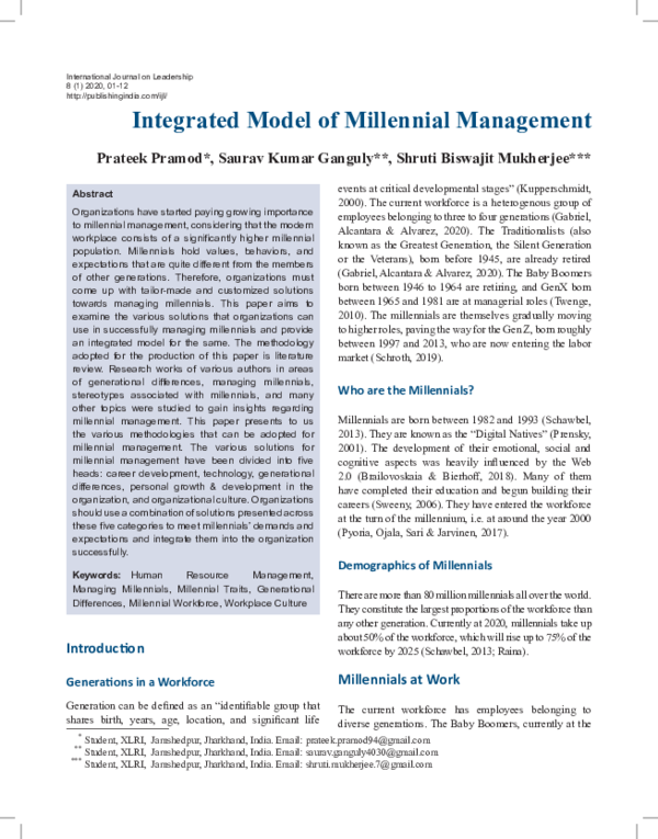 (PDF) Integrated Model of Millennial Management