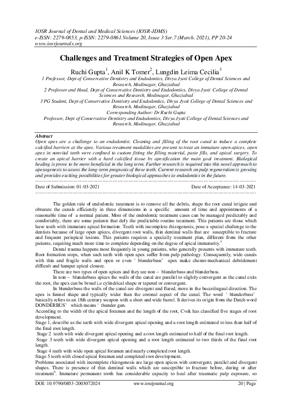 (PDF) Challenges and Treatment Strategies of Open Apex