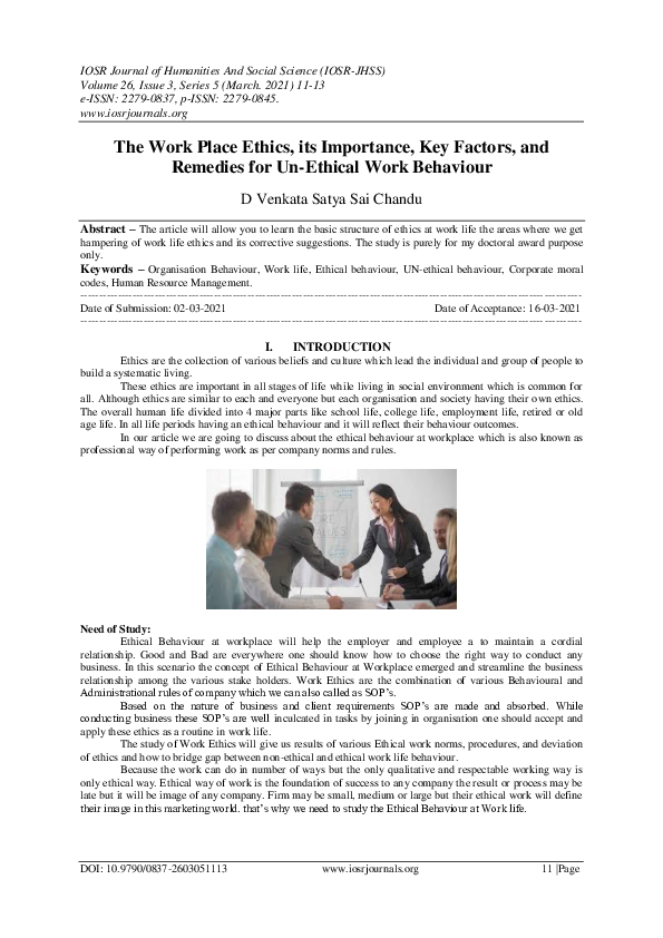 (PDF) The Work Place Ethics, its Importance, Key Factors, and Remedies ...