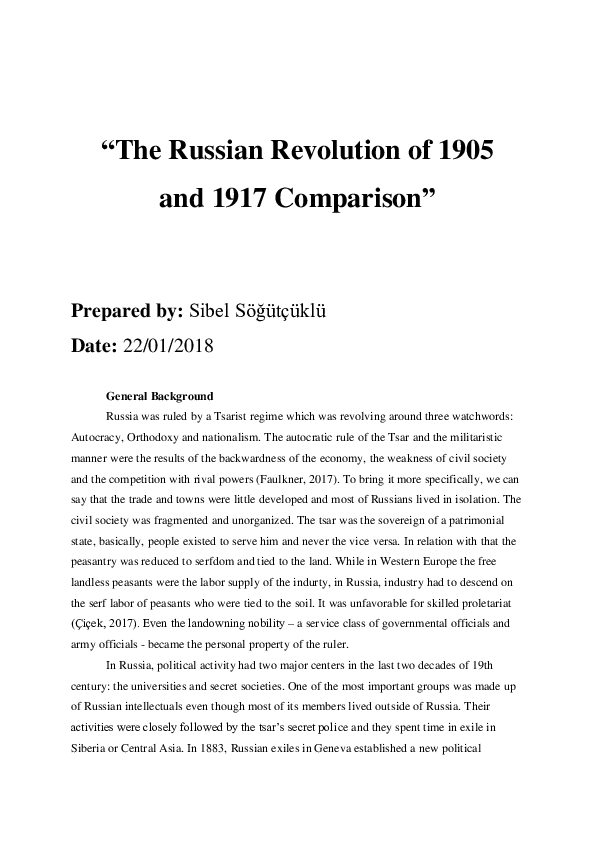(PDF) The Russian Revolution of 1905 and 1917 Comparison