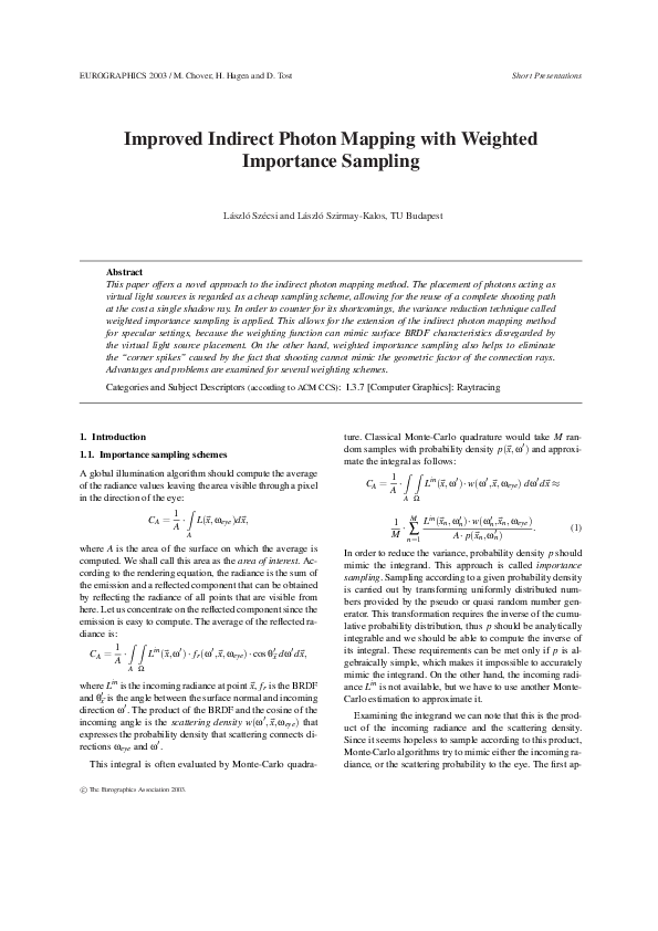 (PDF) Improved Indirect Photon Mapping with Weighted Importance Sampling