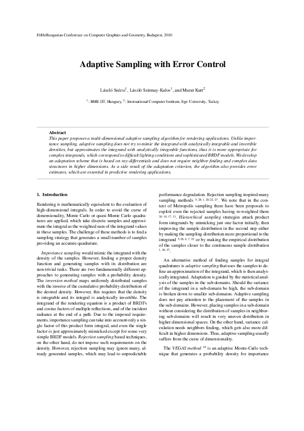 (PDF) Adaptive Sampling with Error Control | László Szécsi - Academia.edu