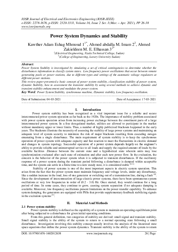 (PDF) Power System Dynamics and Stability