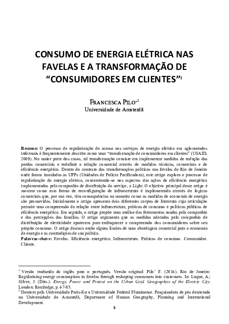 (PDF) CONSUMO DE ENERGIA ELÉTRICA NAS FAVELAS E A TRANSFORMAÇÃO DE ...