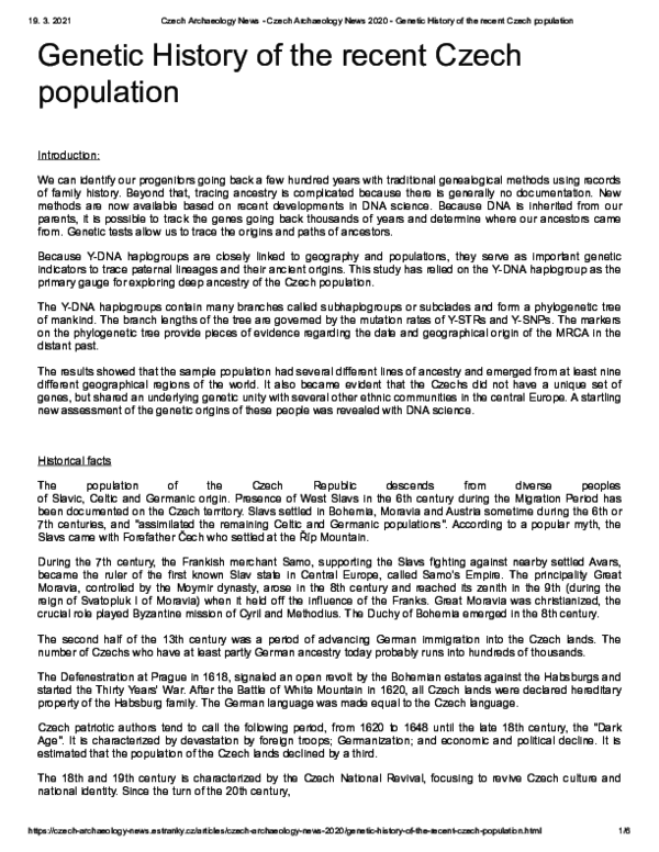(PDF) Genetic History of the recent Czech population