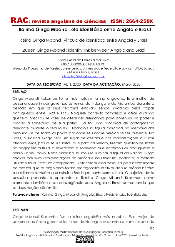 (PDF) Rainha Ginga Mbandi: elo identitário entre Angola e Brasil Reina ...