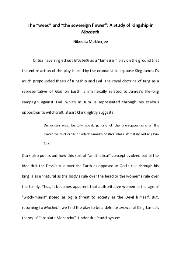 (DOC) The "weed" and "the sovereign flower": A Study of Kingship in Macbeth