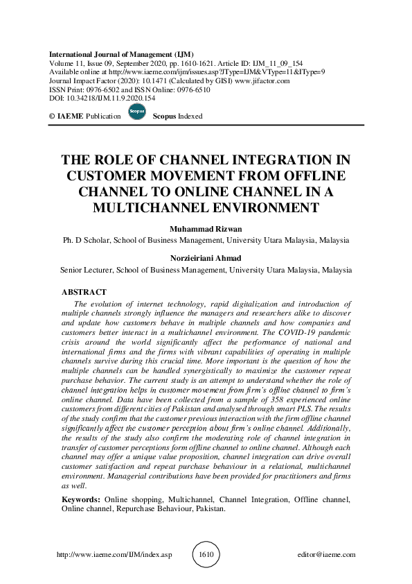 (PDF) THE ROLE OF CHANNEL INTEGRATION IN CUSTOMER MOVEMENT FROM OFFLINE ...