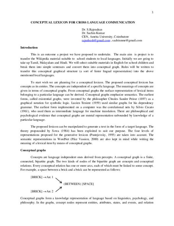 (PDF) CONCEPTUAL LEXICON FOR CROSS LANGUAGE COMMUNICATION