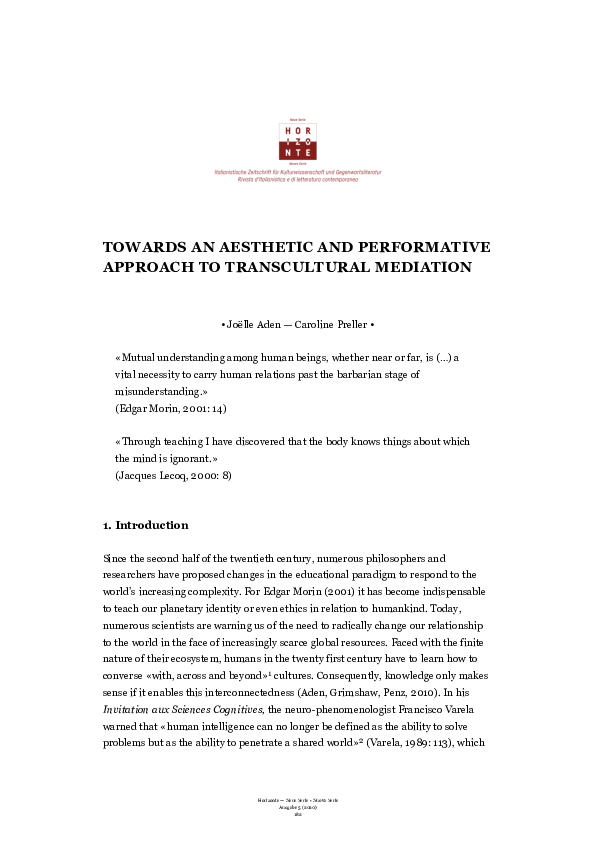 (PDF) Towards an aesthetic and performative approach to transcultural ...
