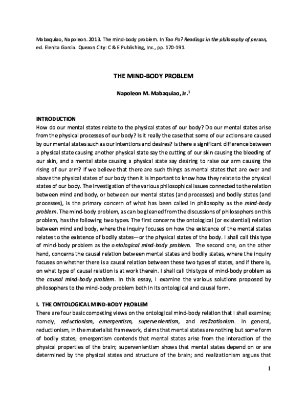 (PDF) The Mind-Body Problem