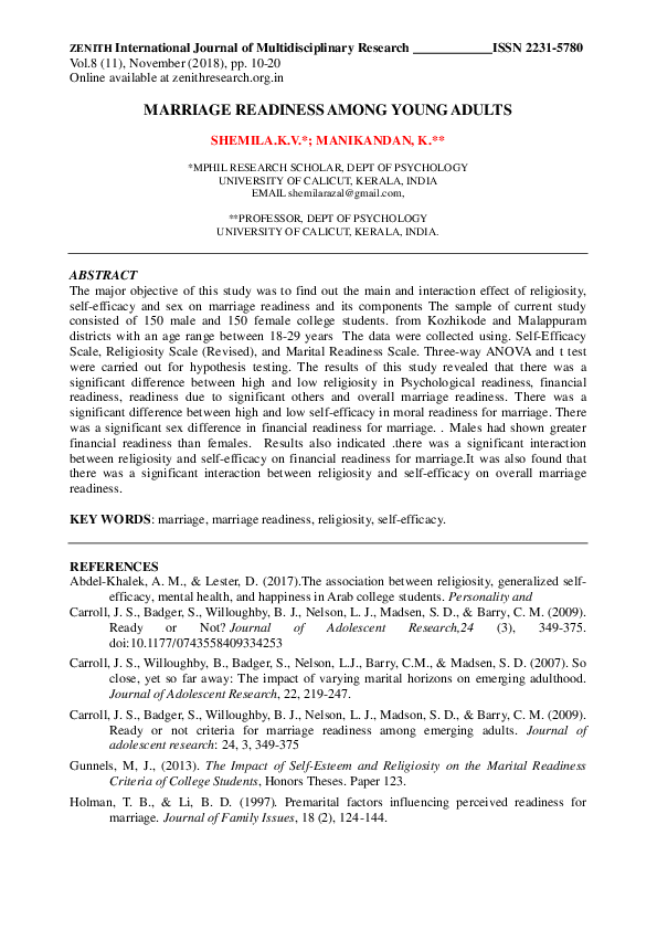 (PDF) MARRIAGE READINESS AMONG YOUNG ADULTS