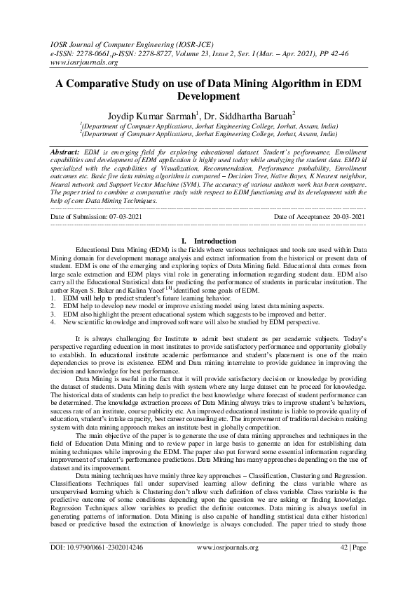 (PDF) A Comparative Study on use of Data Mining Algorithm in EDM ...