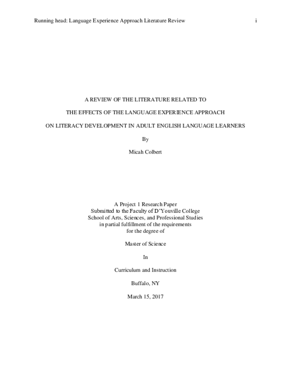 (PDF) Literature Review on the Language Experience Approach
