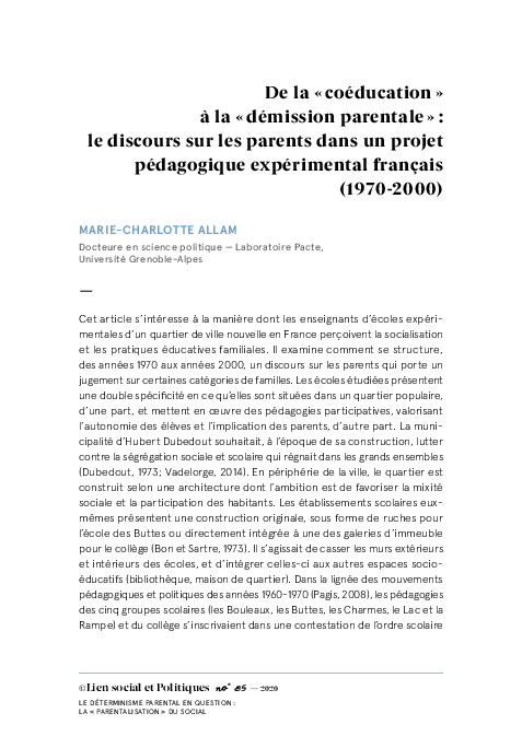 (PDF) Marie-Charlotte Allam - De la « coéducation » à la « démission ...