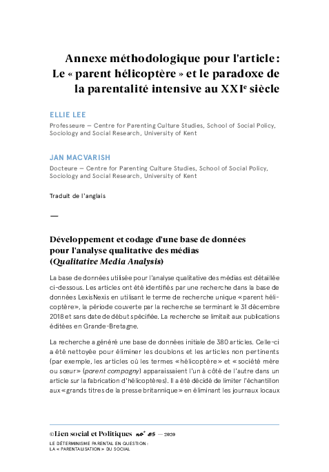 (PDF) Ellie Lee et Jan Macvarish - Le « parent hélicoptère » et le ...