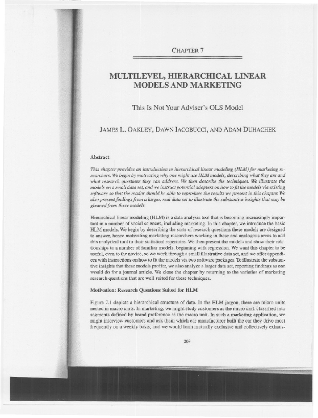 (PDF) MULTILEVEL, HIERARCHICAL LINEAR MODELS AND MARKETING