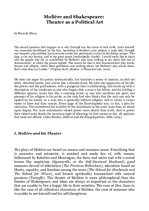 (PDF) Molière and Shakespeare: Theater as a Political Art