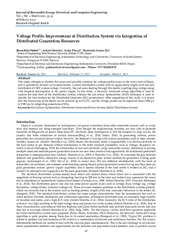 (PDF) Voltage Profile Improvement of Distribution System via Integration of Distributed ...