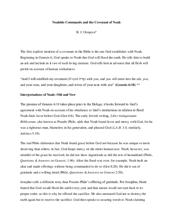(PDF) Noahide Commands and the Covenant of Noah