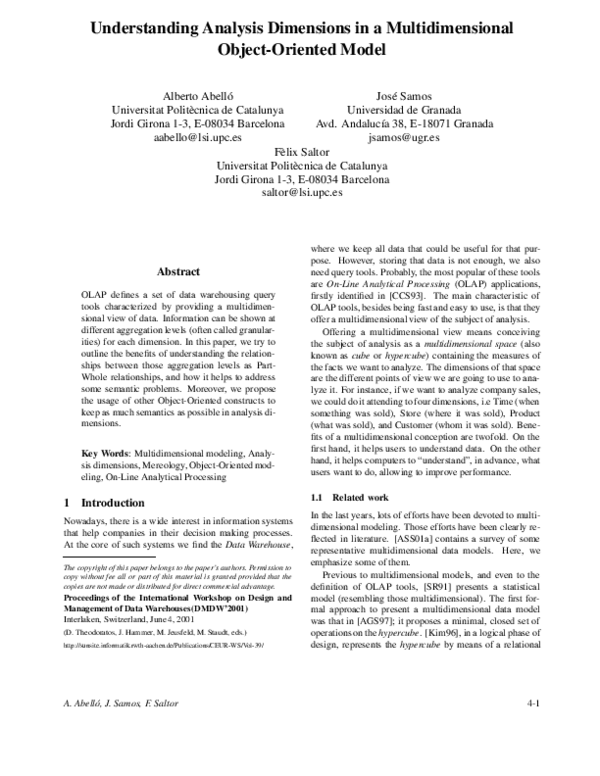 Pdf Understanding Analysis Dimensions In A Multidimensional Object Oriented Model