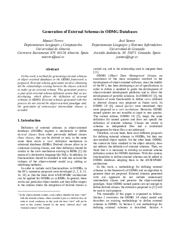 (PDF) Generation of external schemas in ODMG databases