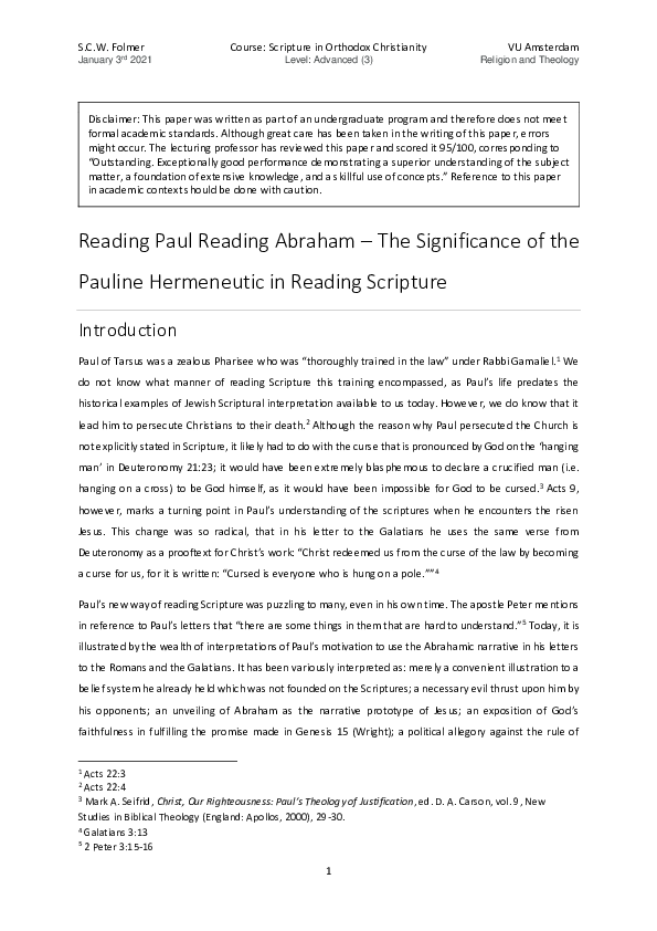 (PDF) Reading Paul Reading Abraham: The Significance of the Pauline ...