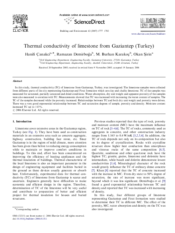 (PDF) Thermal conductivity of limestone from Gaziantep (Turkey)
