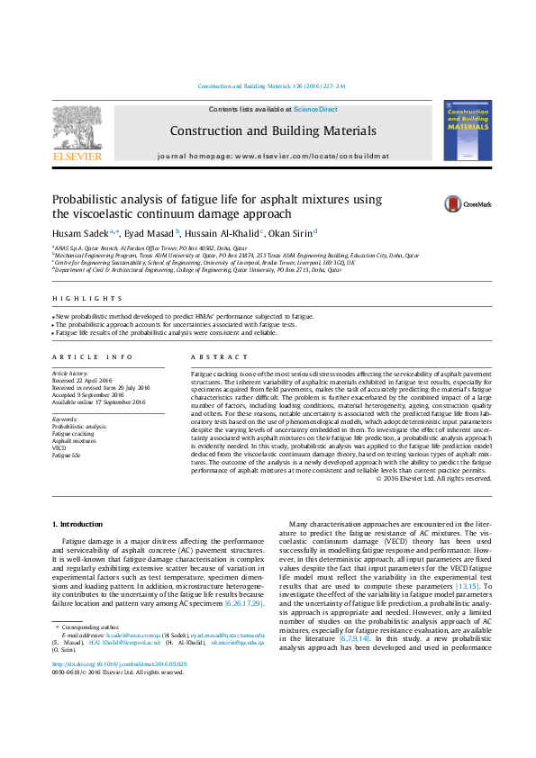 (PDF) Probabilistic analysis of fatigue life for asphalt mixtures using ...