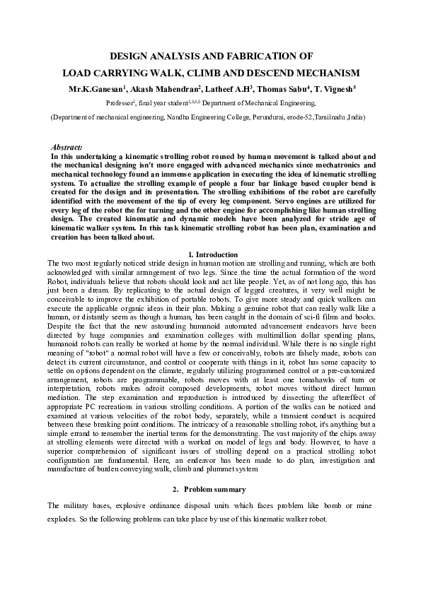 (PDF) DESIGN ANALYSIS AND FABRICATION OF LOAD CARRYING WALK, CLIMB AND ...