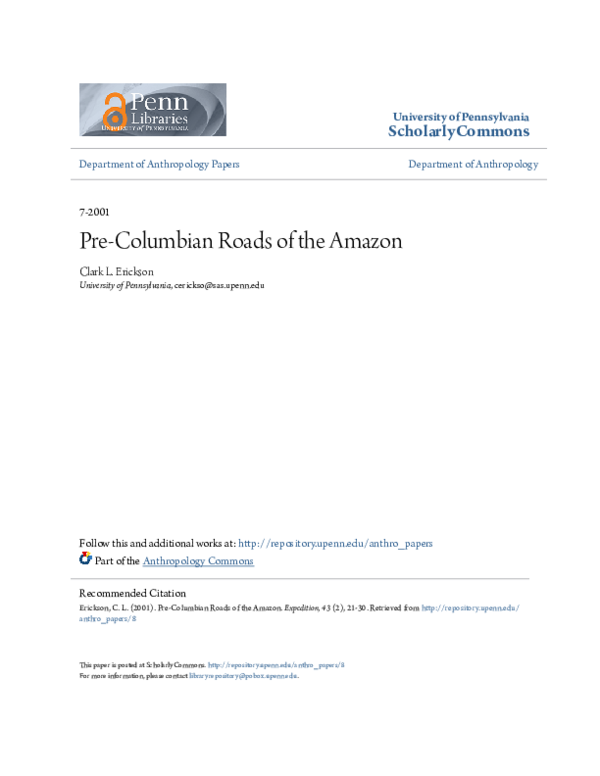 (PDF) Pre-Columbian Roads of the Amazon