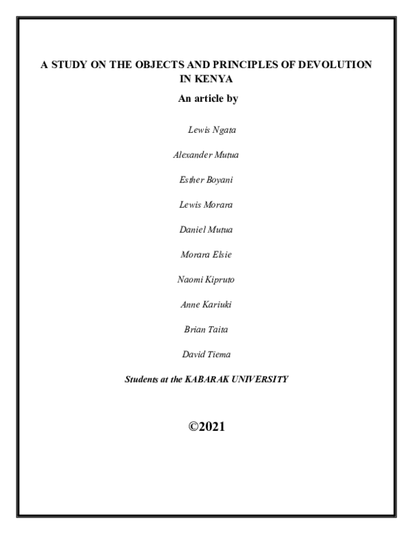 (DOC) Study on the Objects and Principles of Devolution in Kenya