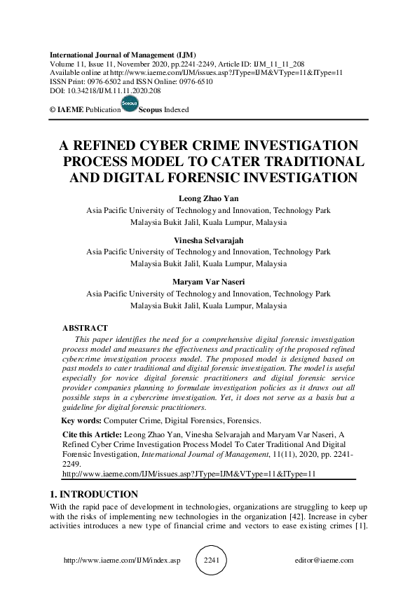 (PDF) A REFINED CYBER CRIME INVESTIGATION PROCESS MODEL TO CATER ...