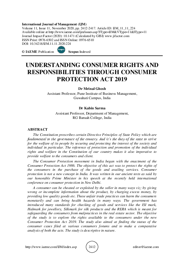 (PDF) UNDERSTANDING CONSUMER RIGHTS AND RESPONSIBILITIES THROUGH ...