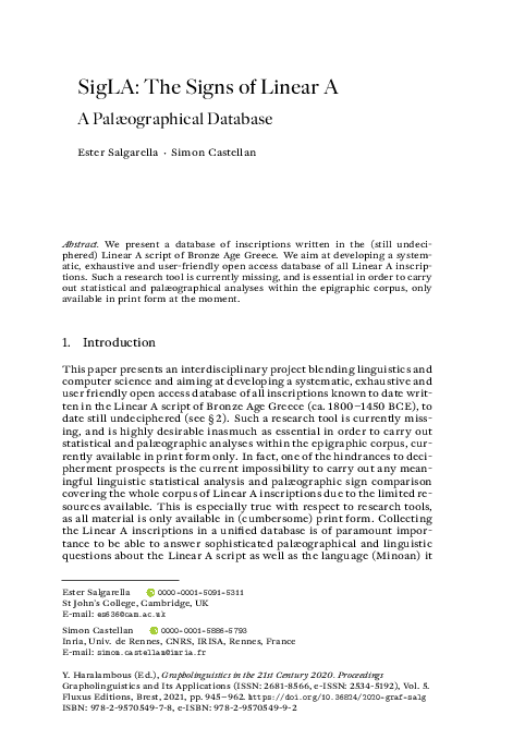 (PDF) SigLA: The Signs of Linear A - A Palaeographical Database