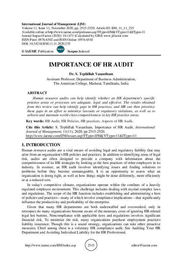 (PDF) IMPORTANCE OF HR AUDIT