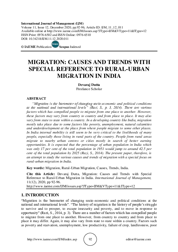 (PDF) MIGRATION: CAUSES AND TRENDS WITH SPECIAL REFERENCE TO RURAL ...