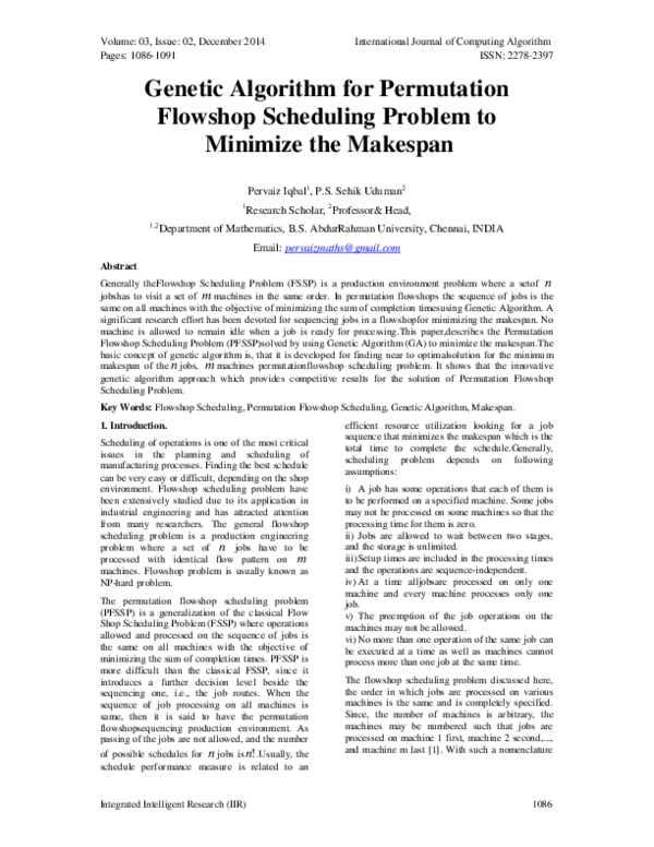 (PDF) Genetic Algorithm for Minimizing Makespan in Flowshop Scheduling