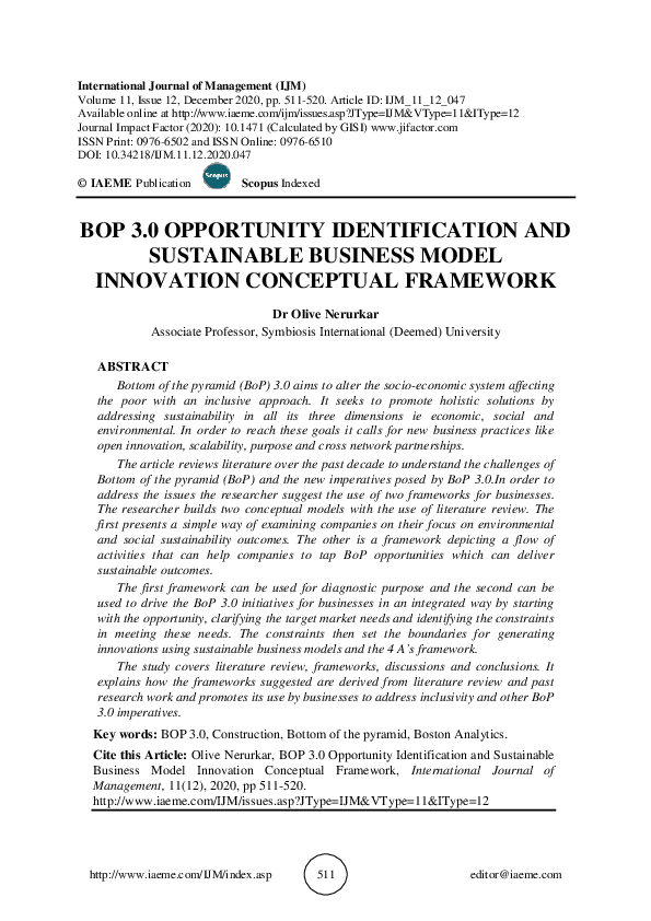 (PDF) BOP 3.0 OPPORTUNITY IDENTIFICATION AND SUSTAINABLE BUSINESS MODEL ...