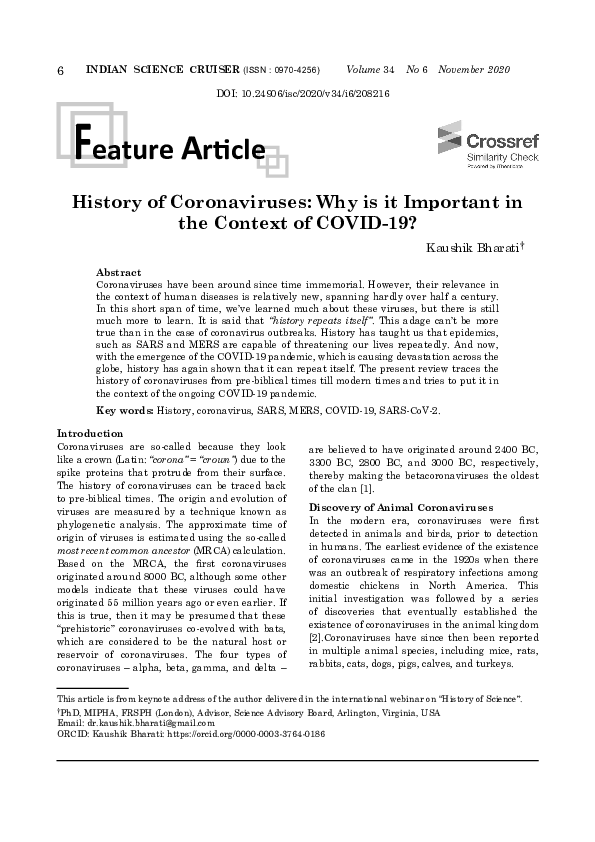 (PDF) History of coronaviruses: Why is it important in the context of ...
