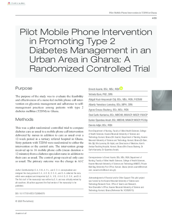 (PDF) Pilot Mobile Phone Intervention in T2DM in Ghana Asante et al 455