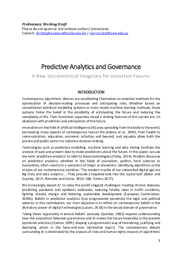 (PDF) Predictive Analytics and Governance. A New Sociotechnical ...