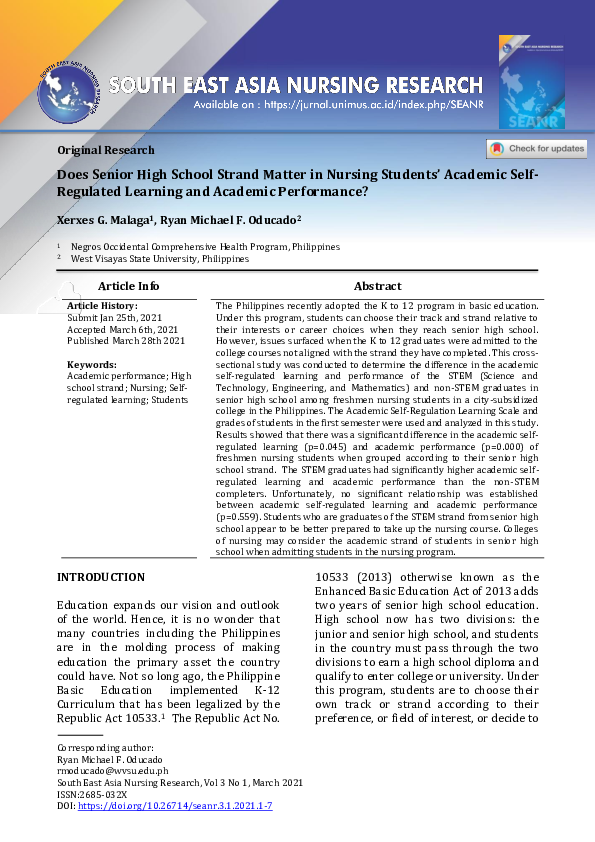(PDF) Does Senior High School Strand Matter in Nursing Students ...