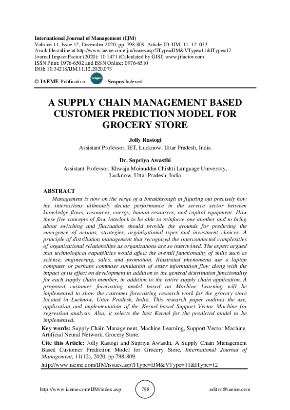(PDF) A SUPPLY CHAIN MANAGEMENT BASED CUSTOMER PREDICTION MODEL FOR ...
