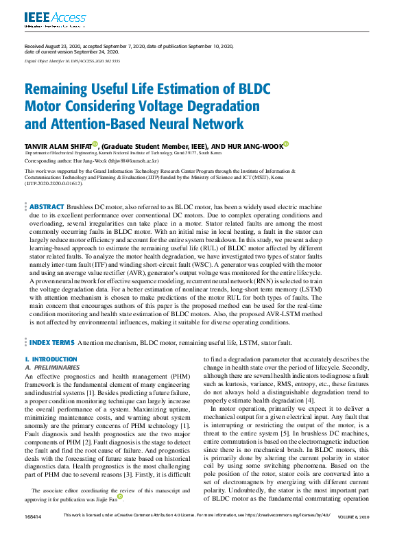 Pdf Remaining Useful Life Estimation Of Bldc Motor Considering Voltage Degradation And