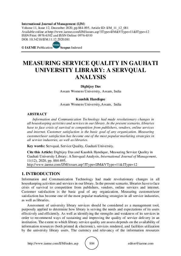 (PDF) MEASURING SERVICE QUALITY IN GAUHATI UNIVERSITY LIBRARY: A ...