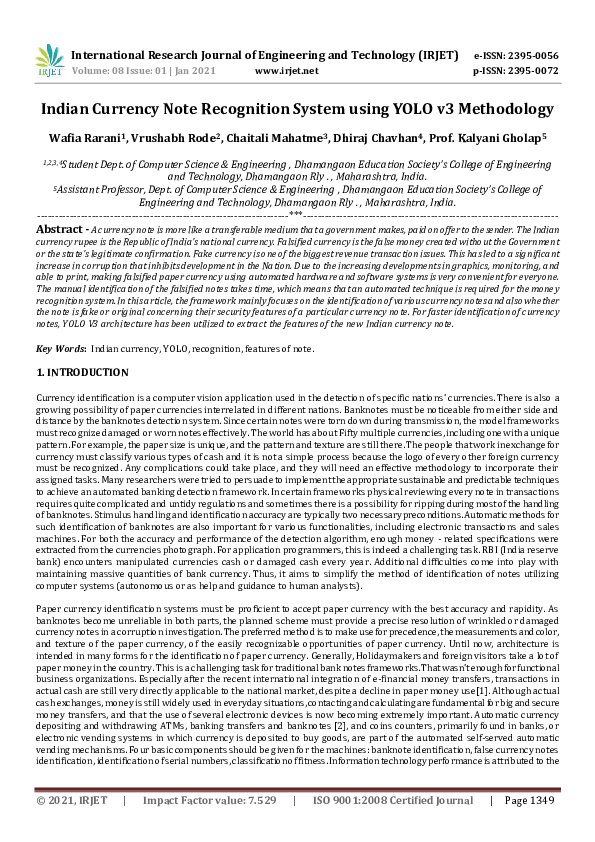 (PDF) IRJET- Indian Currency Note Recognition System using YOLO v3 ...