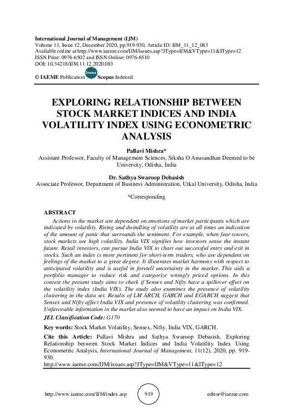 (PDF) EXPLORING RELATIONSHIP BETWEEN STOCK MARKET INDICES AND INDIA ...